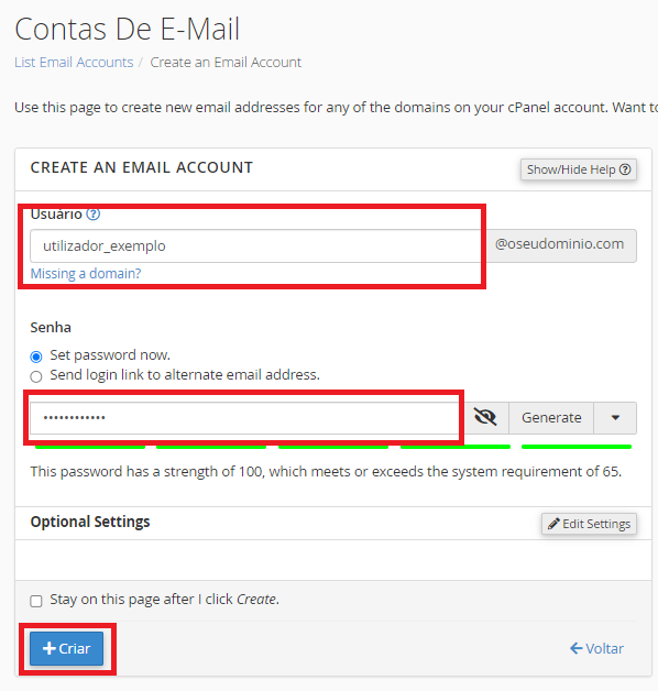 Criar Conta E-mail « Domínios.pt